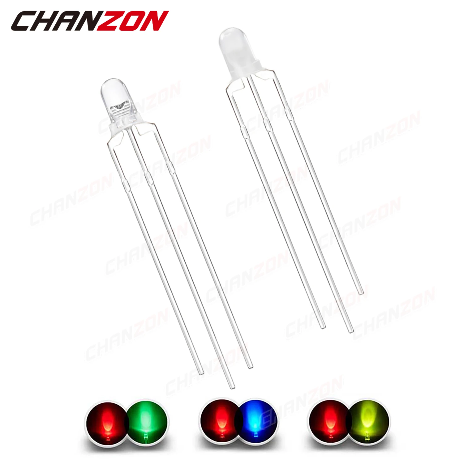 100Pcs 3mm Led Diode Bicolor Two Color Red Green Blue Commmon Anode ...
