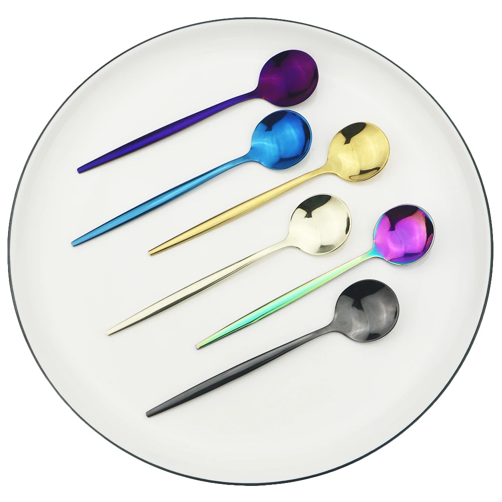6pcs Black Dinnerware Spoon Set Mirror Stainless Steel Cutlery Set ...