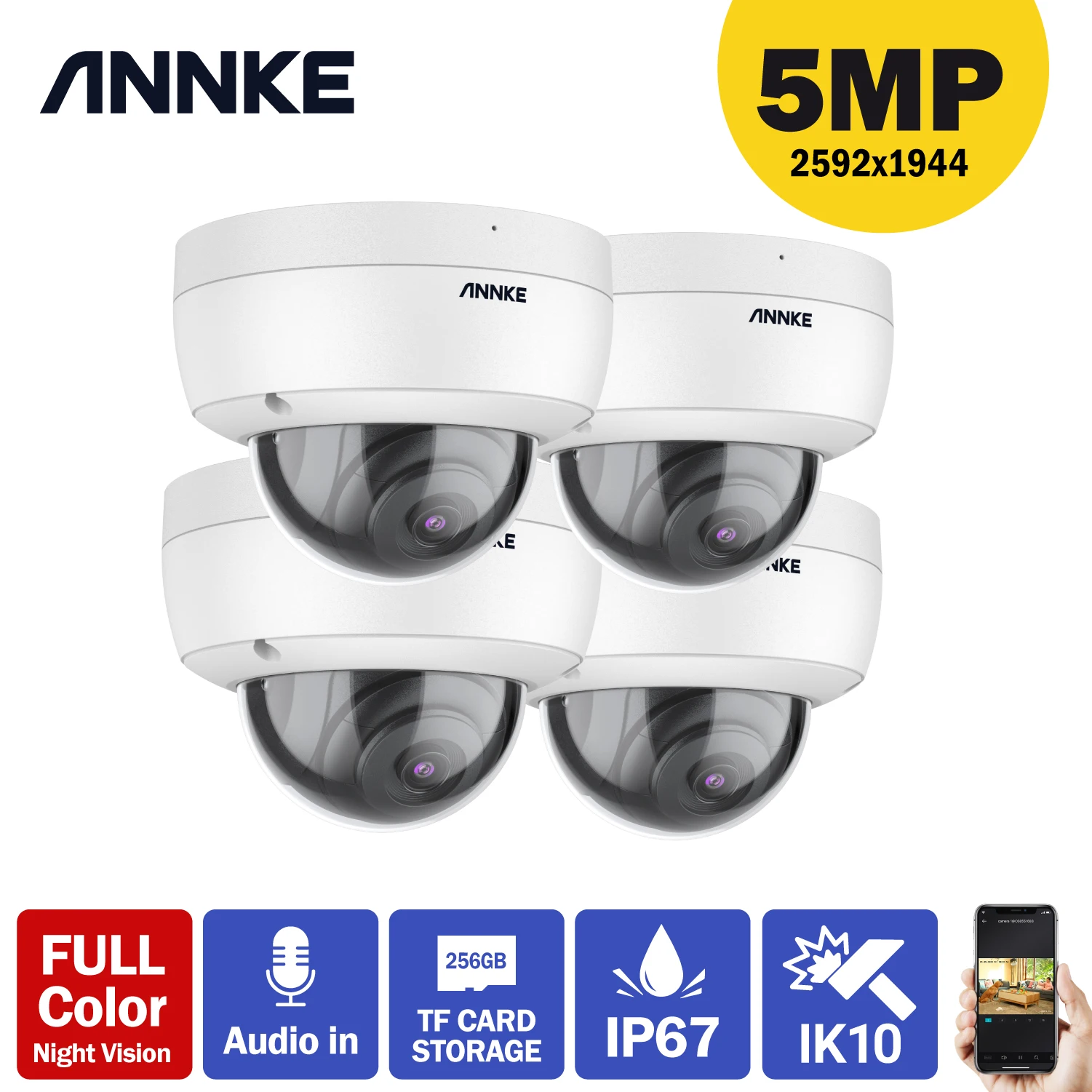 ANNKE 1/4PCS 5MP HD Security Surveillance System Camera IR Cut Night ...