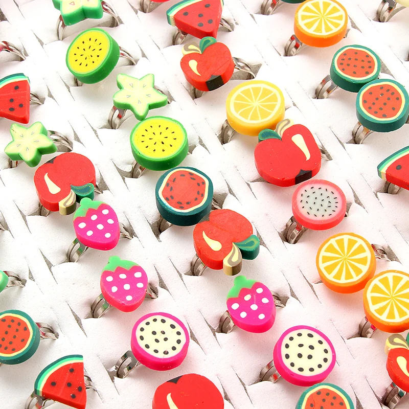 100pcs Mixed Children Cute Fruits Shape Cartoon Rings Fashion Jewelry ...