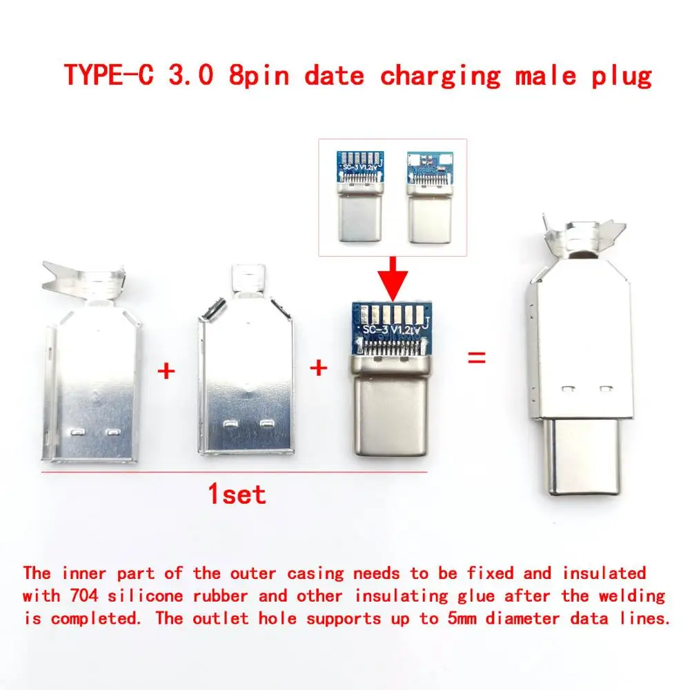 5sets 8pin Welding wire type-C USB 3.0 large current Type-c USB C Male ...