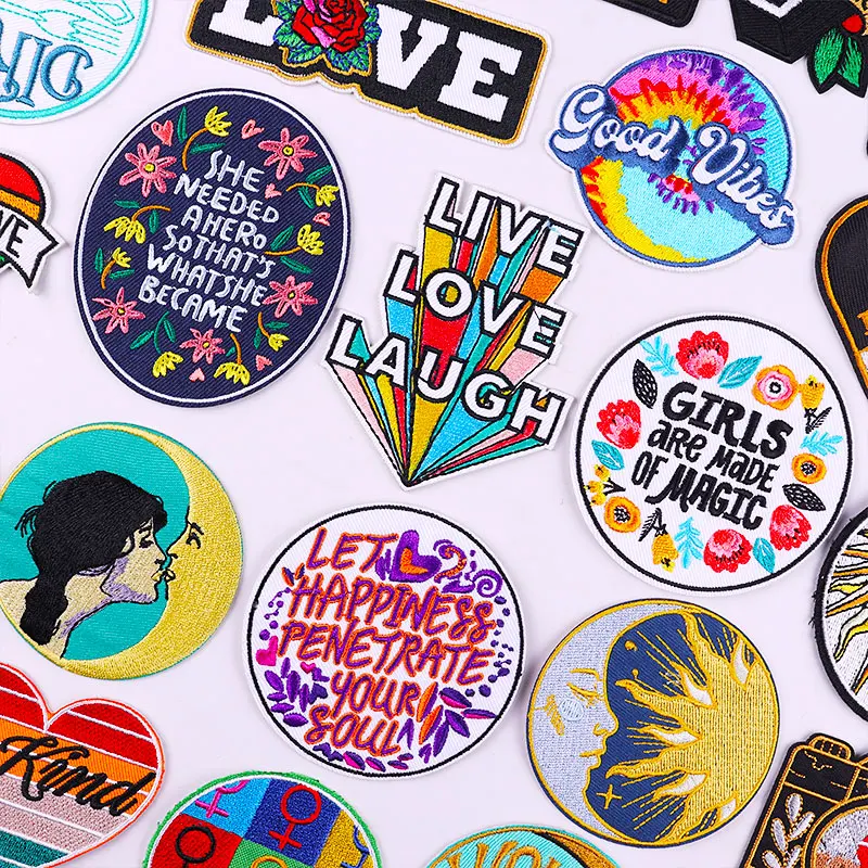 Cartoon Round Letters Patch Iron On Patches On Clothes Hippie Applique ...