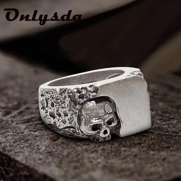 Unique Silver Color 316L Stainless Steel Evil Skull Ring Mens Punk Rock ...
