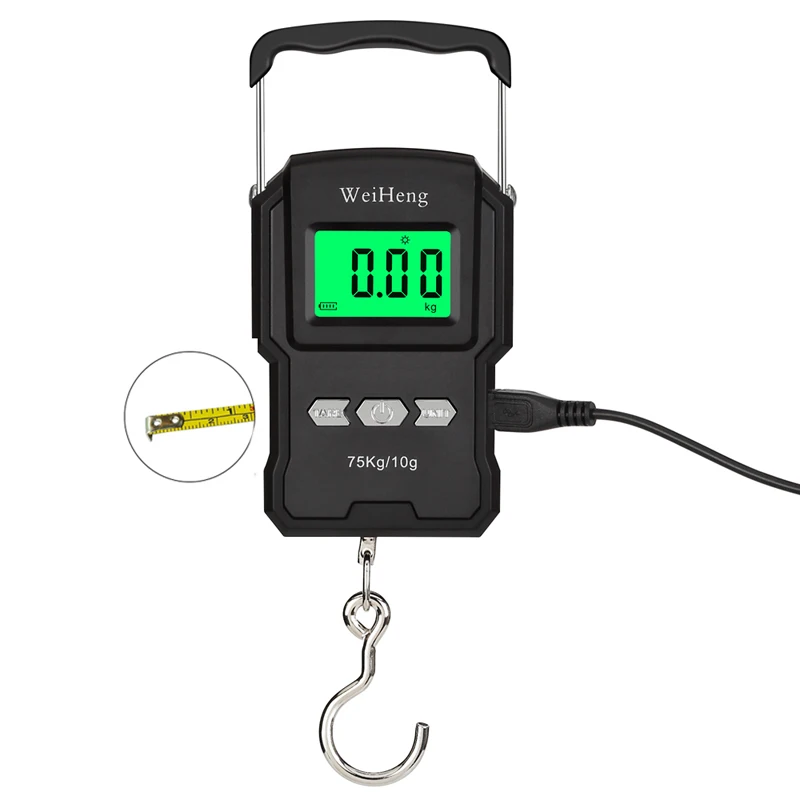 Black Electronic Weighing Digital Scale Rechargeable LCD 75Kg 10g ...