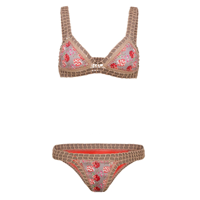Women Reversible Crochet Bikinis Swimsuit Handmade Sexy Floar Swimwear ...