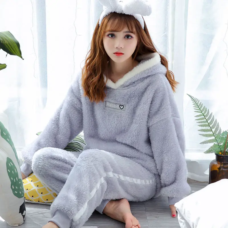 Winter Thick Warm Flannel Pajamas Sets For Women Sleepwear Home ...