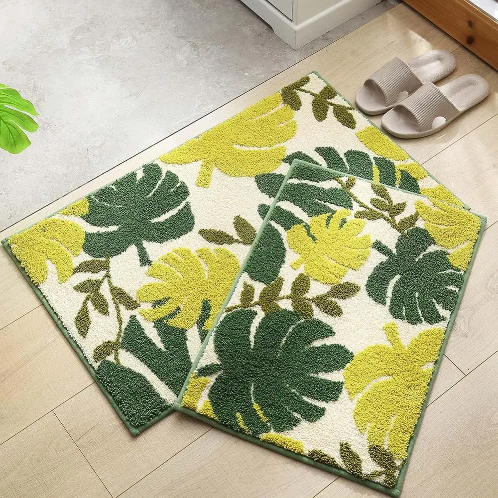 Jacquard-Floor-Mat-with-Green-Leaves-Pattern-Absorbent-Carpets-Home ...