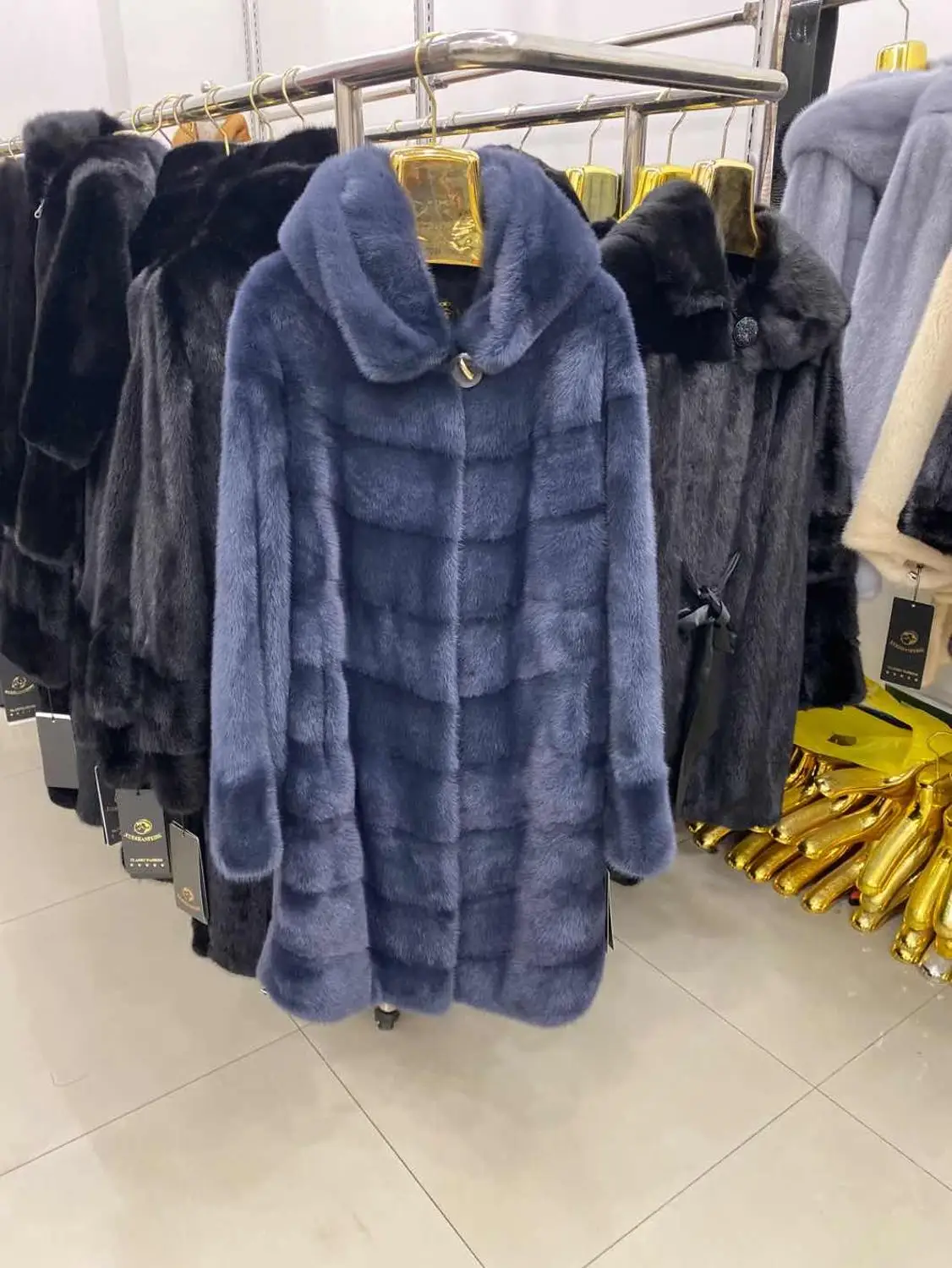 Casaco feminino de pele de vison real com rosas, jaqueta e pele natural de inverno, quente e ...