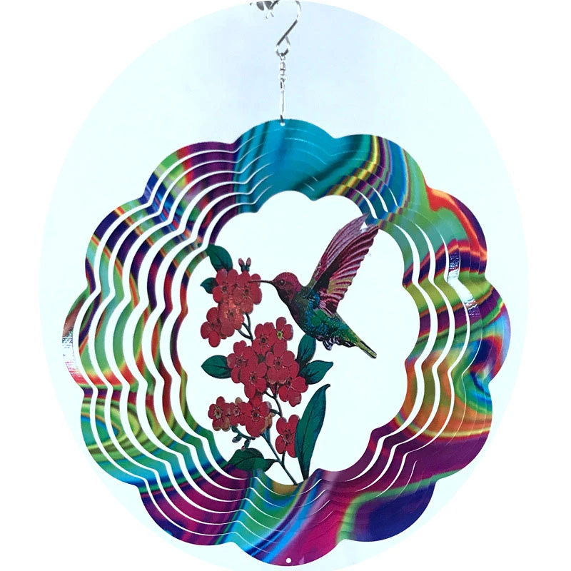New Mirror Stainless Steel 3d Rotating Wind Chime Colorful Birds And ...