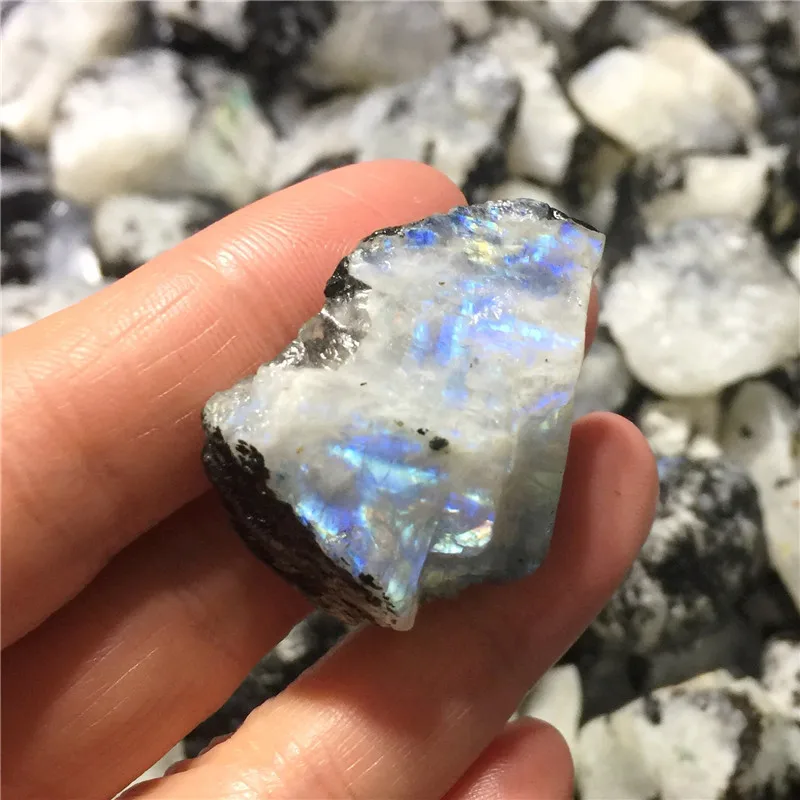 Genuine Raw Rainbow Moonstone front flat rough gemstone blue moonstone ...