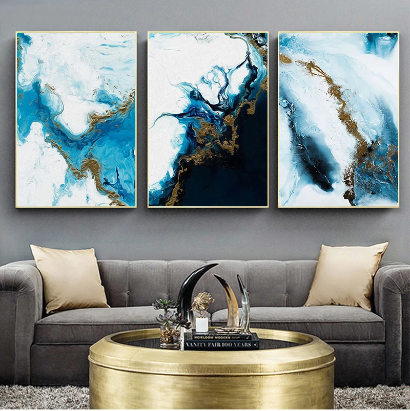 푸른 바다 유화 벽 아트 캔버스 회화 현대 추상 글램핑 포스터 인쇄 벽 그림 거실 스칸디나비아 장식그림 And 서예