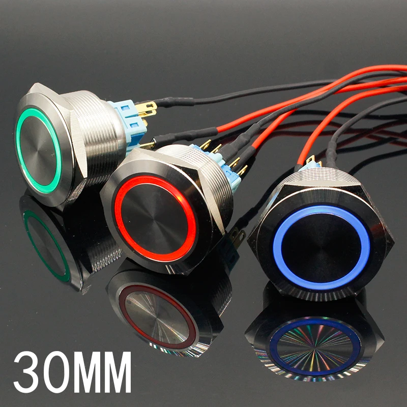30mm-6V-12V-24V-220V-Blue-Ring-Led-Light-Momentary-Locking-Push-Button ...