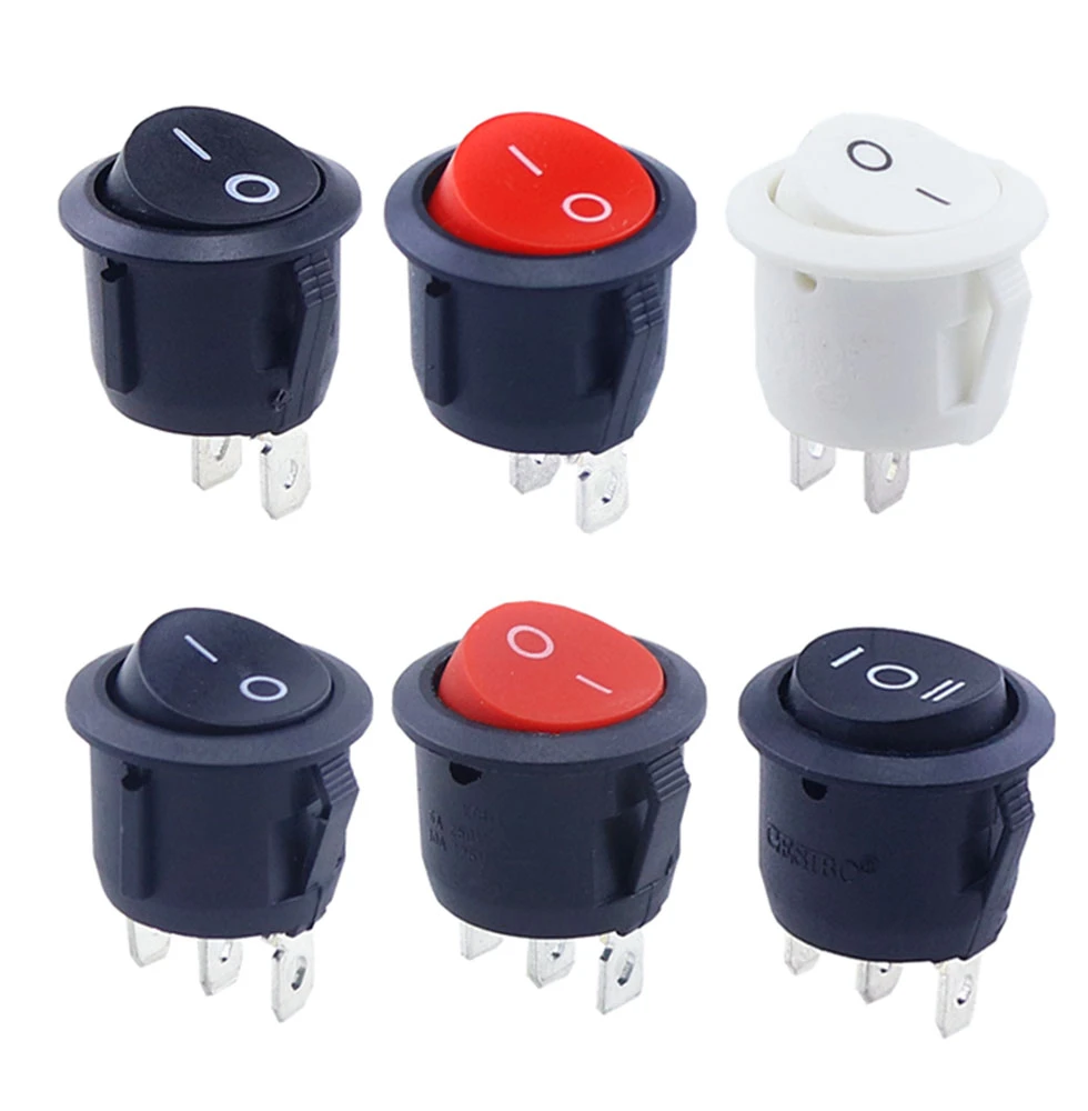 1pc Red Black White On/off Round Rocker Toggle Switch 6a/250vac 10a ...