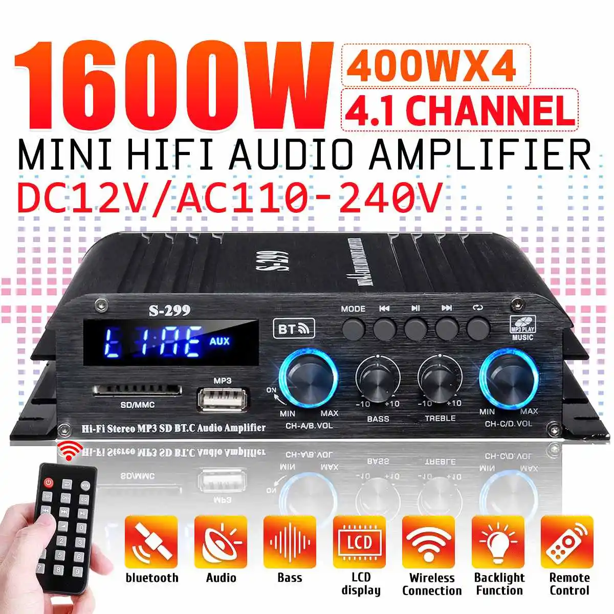 S-299 170 4*400W 2CH/ 4.1CH Power Amplifier Audio Karaoke Home Theater ...