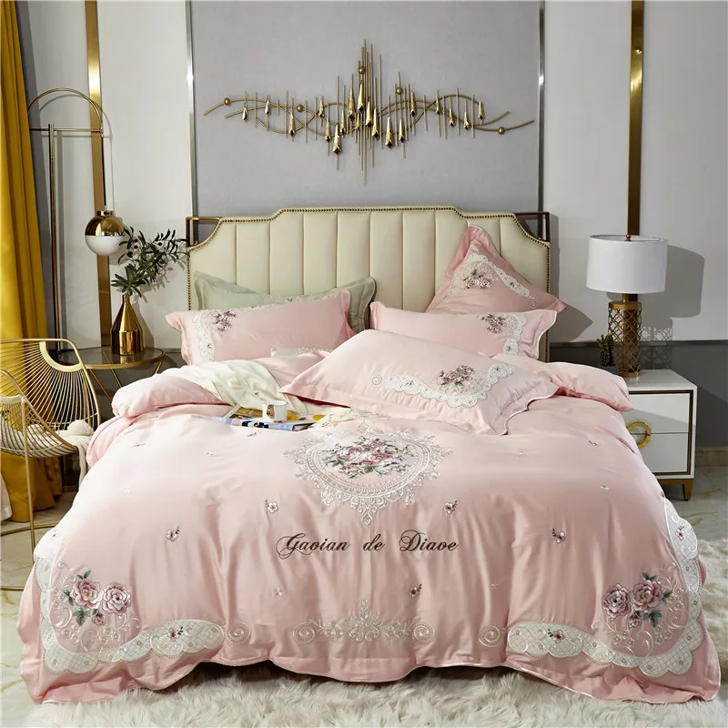 Elegant-embroidery-bedlinen-pink-Bedding-Set-King-Queen-Size-Bed-Linen ...