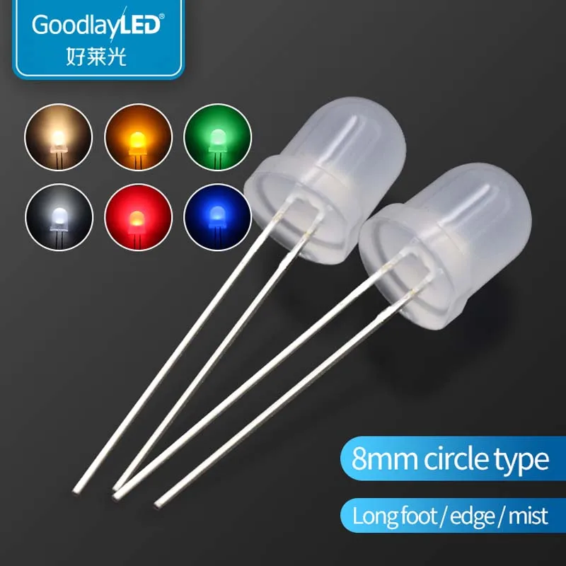 1000PCS-Led-F8-8mm-Round-Head-transparent-long-leg-edge-white-red-blue ...