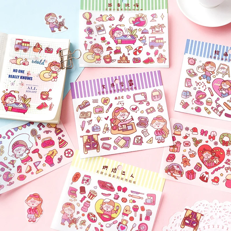 Cartoon-Happy-Girl-Paper-Sticker-Decorative-Diary-Scrapbook-Planner ...