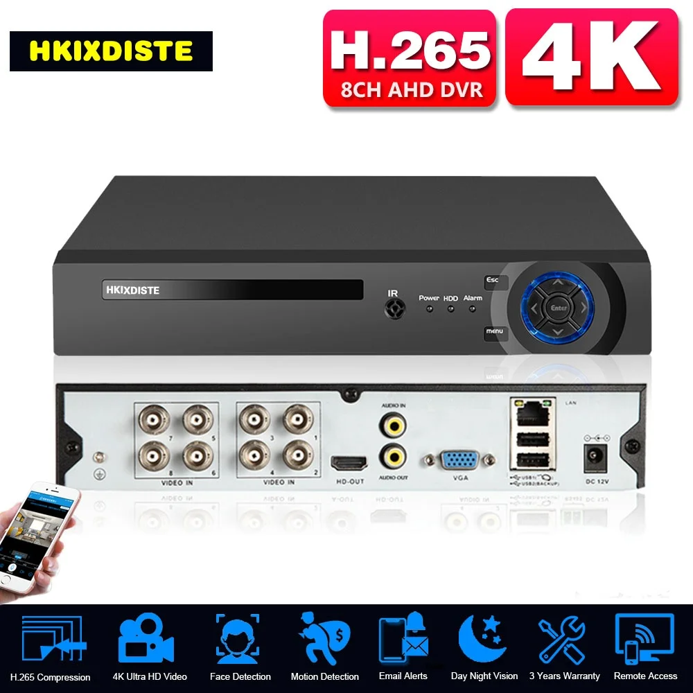 H.265 8mp 8ch Cctv Dvr Recorder 4k 8 Channel 6 In 1 Hybrid Ahd Dvr Nvr ...