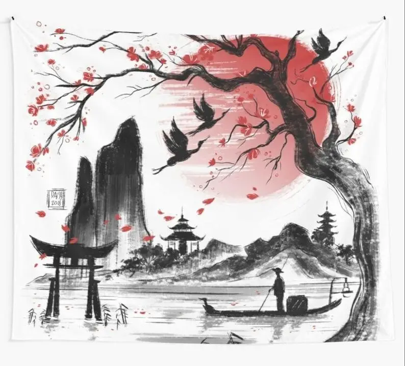 Japanese Cherry Blossom Ink Drawing