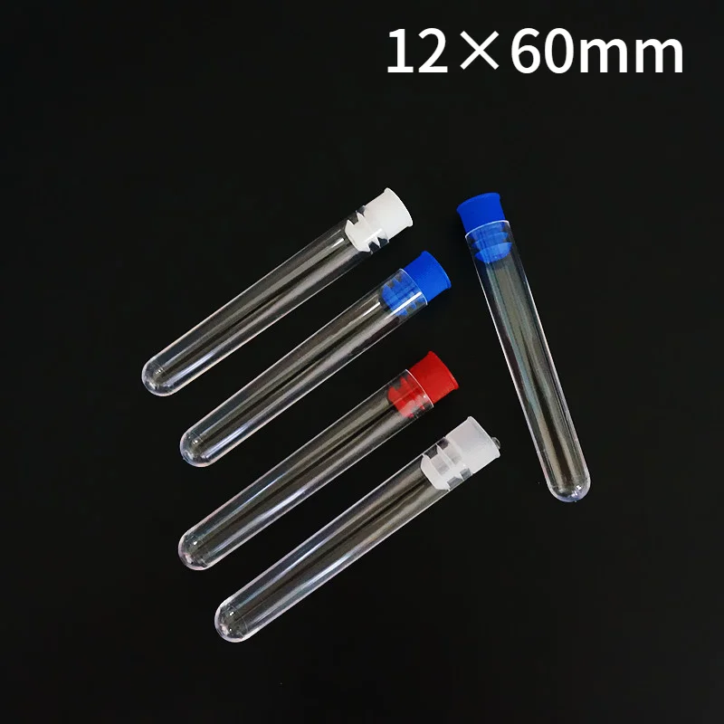 50pcs/lot 12x60mm Lab Transparent Plastic Test Tube Round Bottom Tube ...