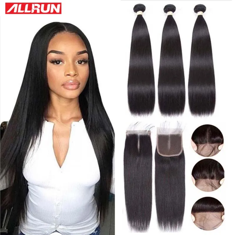Mechones de pelo liso brasileño con cierre, extensiones de cabello ...