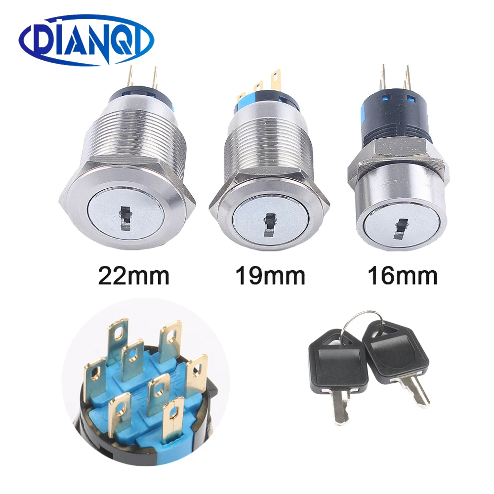 16mm 19mm 22mm Brass Chrome Key Metal Waterproof Brass 2/3 Position ...