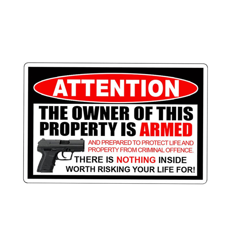 For Owner Armed Warning Vinyl Decal Sticker 2nd Amendment Gun Pistol ...
