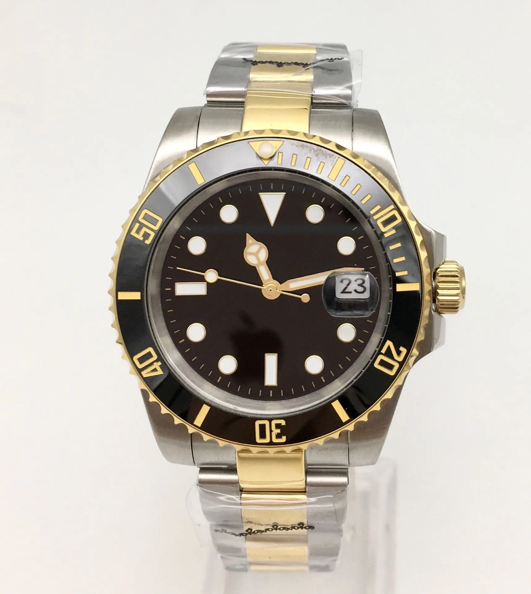 Luxury 40mm Black Dial Luminous Marking Date Men's Automatic Watch with ...