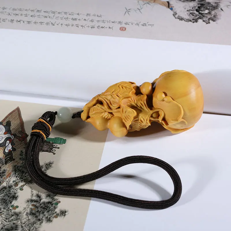 4 8CM Good Luck Wood Carving Cultural Relics Gourd Plant Bag Car ...