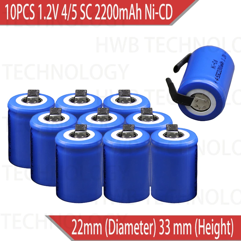 10X Ni Cd 4/5 SubC Sub C 1.2V 2200mAh 충전식 배터리 (탭 포함) 블루 색상 무료 배송|rechargeable battery|battery ...