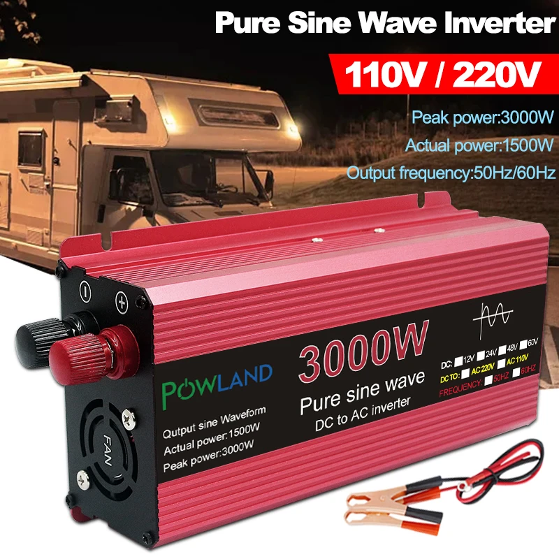 Pure Sine Wave Inverter Dc 12v 24v To Ac 110v 220v Voltage 1000w 1600w 2200w 3000w Transformer ...