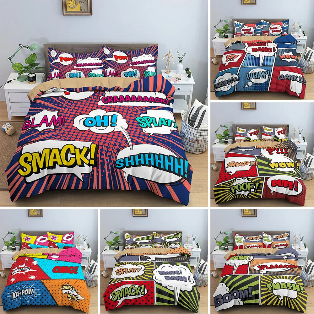 Fashion-Retro-Comics-Bedding-Set-Queen-King-Size-2pcs-Girl-Boy-Bed ...