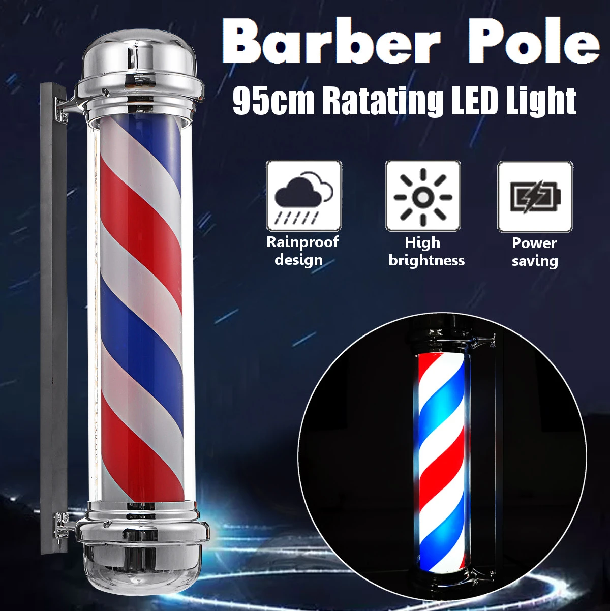 HOLY Led Barber Pole,Retro Style Indoor Outdoor Rotating Hair Salon ...