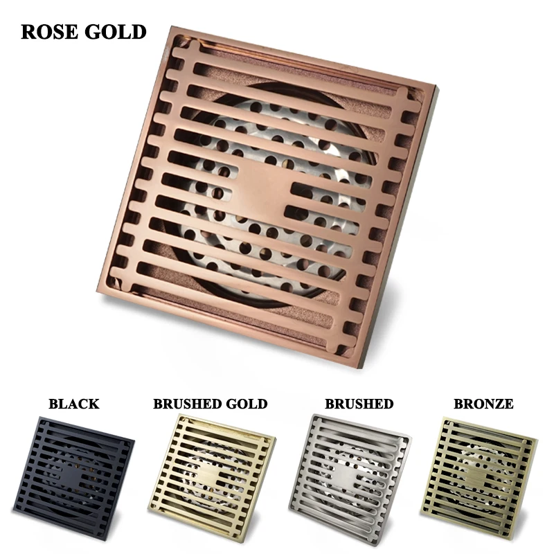 Rose-Gold-Floor-Drain-Square-100x100MM-Brass-Drain-Toilet-Balcony ...
