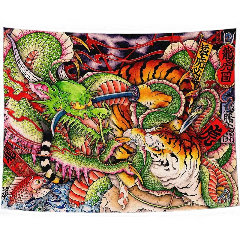 Japanese Ukiyo-e Dragon And Tiger Tapestries Wall Hanging For Living ...