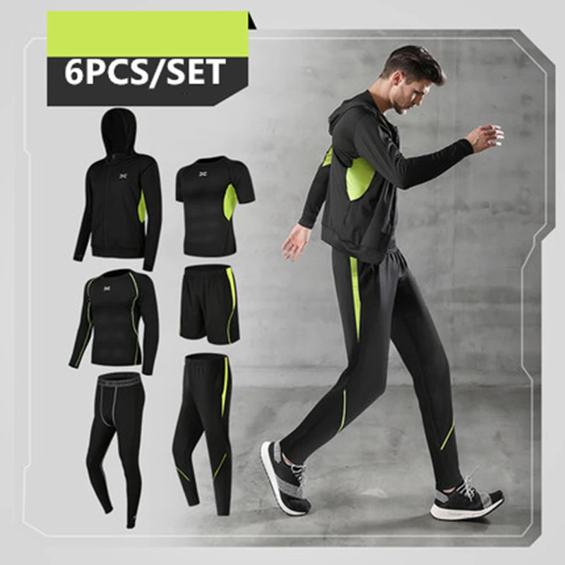 Quick Dry Running Set Men 6pcs/Set Sports Tights Wear Compression ...