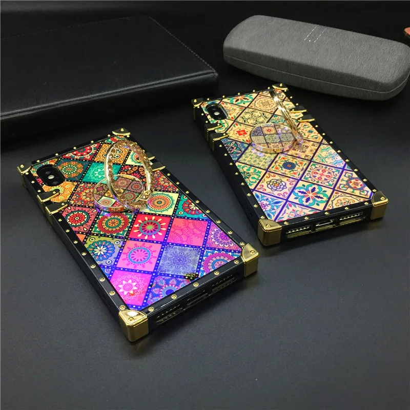 Colorful Glitter Retro Flower Square Phone Cover Case for Samsung ...