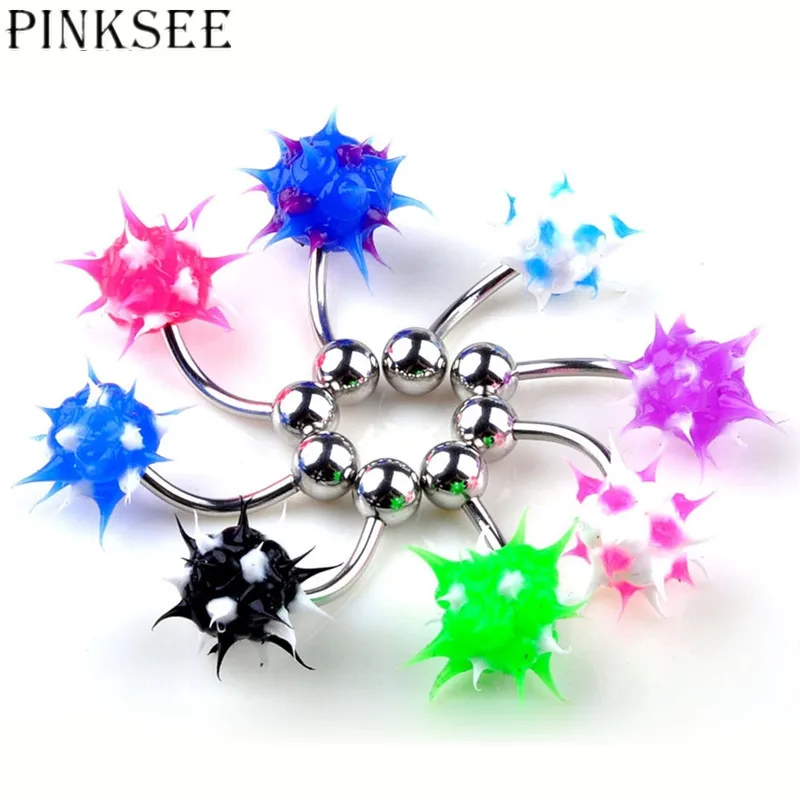 Pinksee 5pcs Mixed Colors Punk Stainless Steel Spike Ball Belly Button ...