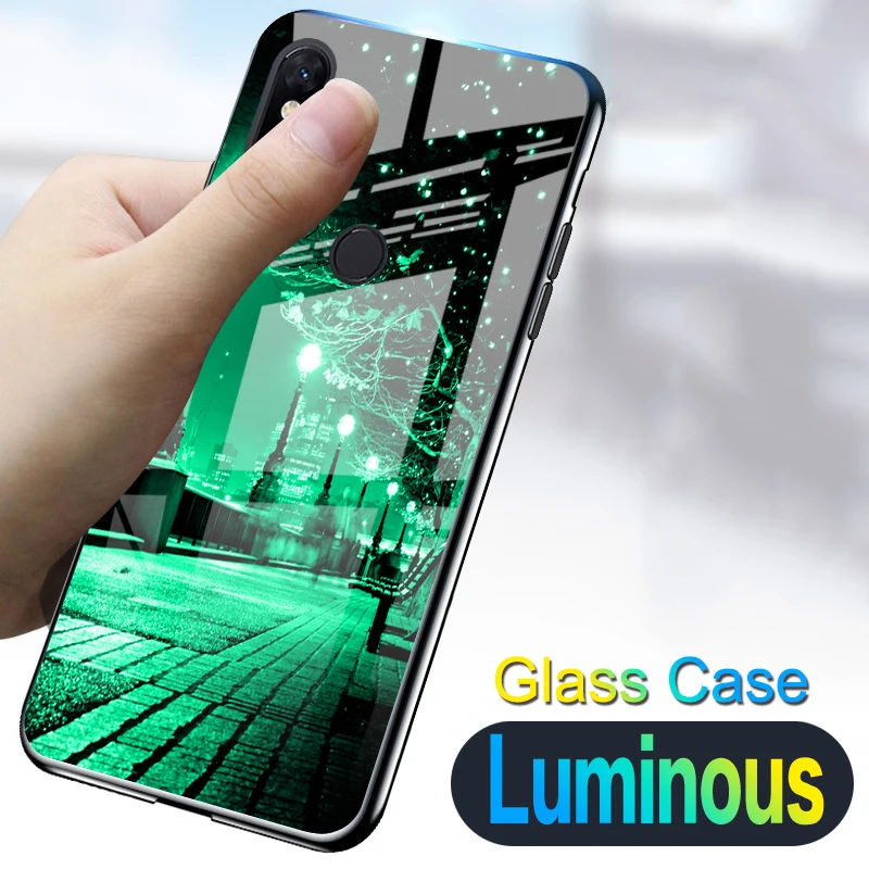 Funda de cristal templado para XiaoMi Mi Play, carcasa luminosa de lujo ...