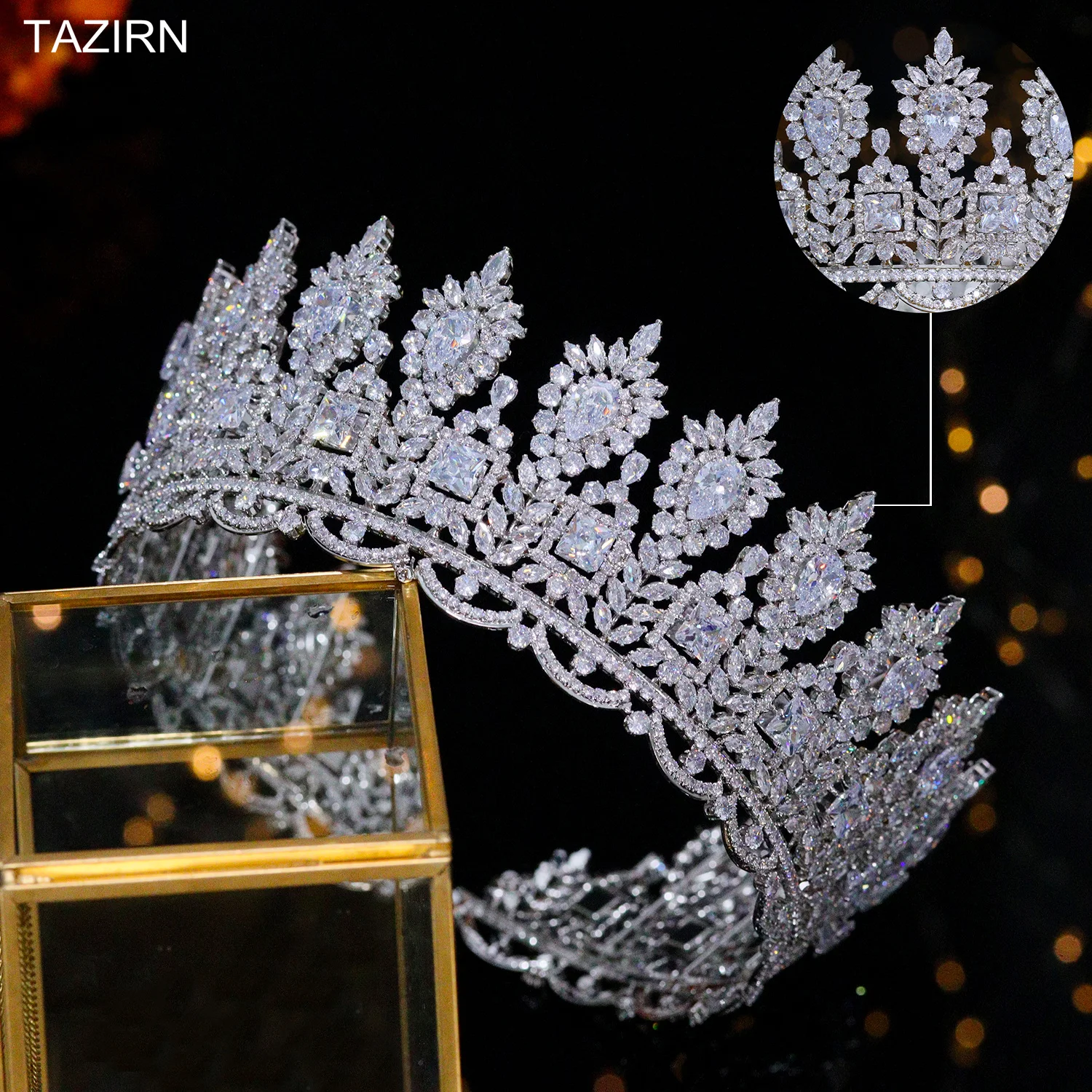 Luxury Royal Wedding Round Tiaras Big CZ Arabic Crowns for Women Cubic ...