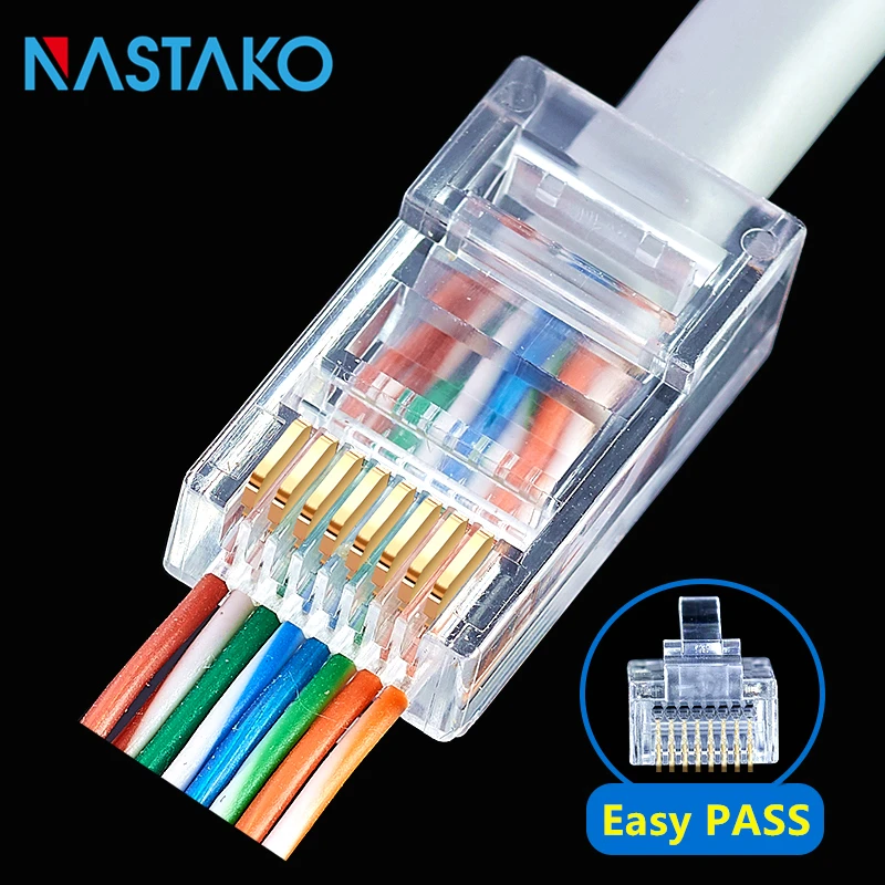 NASTAKO 50/100pcs EZ rj45 connector cat5 cat5e network connector 8P8C ... NASTAKO 50/100pcs EZ rj45 connector cat5 cat5e network connector 8P8C ...
