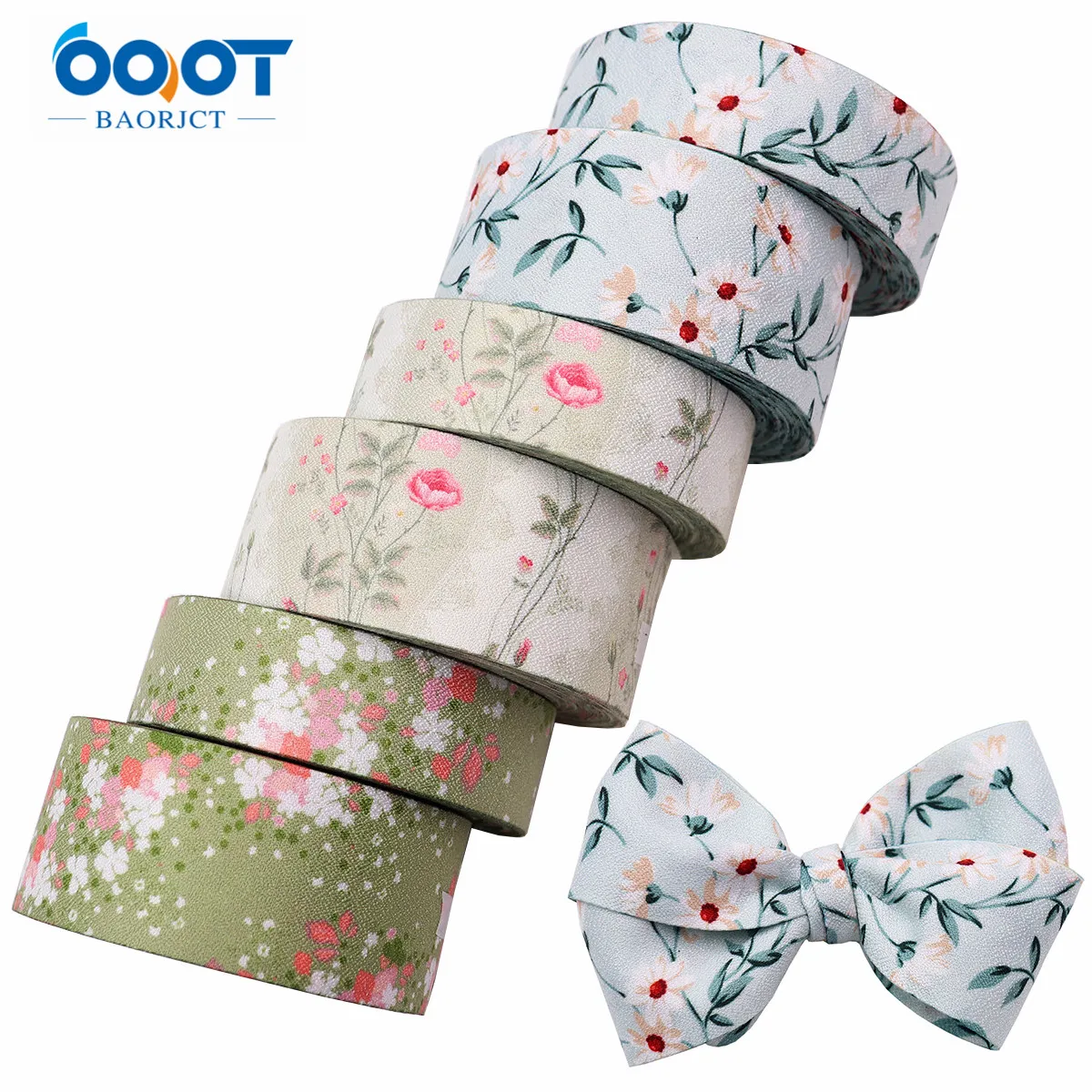 Spring Flowers Double-sided Fabric Ribbons 211130-4 5 Yards For Gifts ...