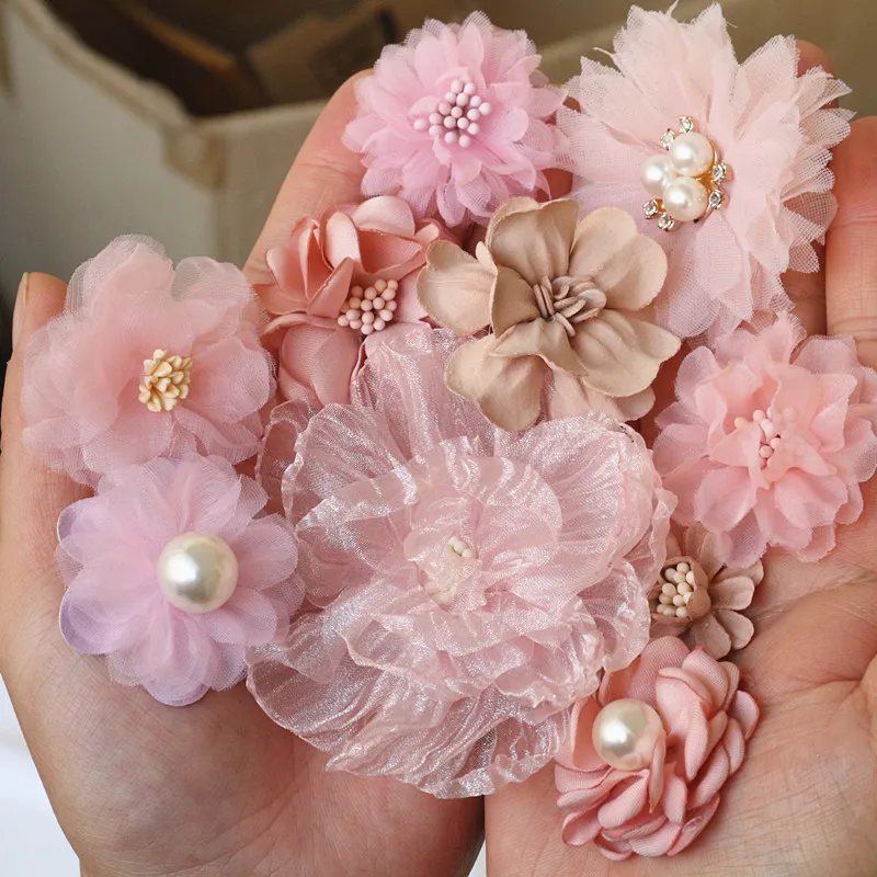 Chiffon Fabric Flower Pink | Pink Chiffon Flowers Craft | Flowers ...
