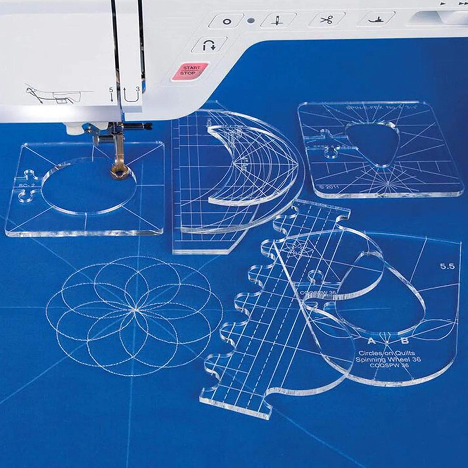 6pcs set Free Motion Quilting Essential Template Sewing Machine 