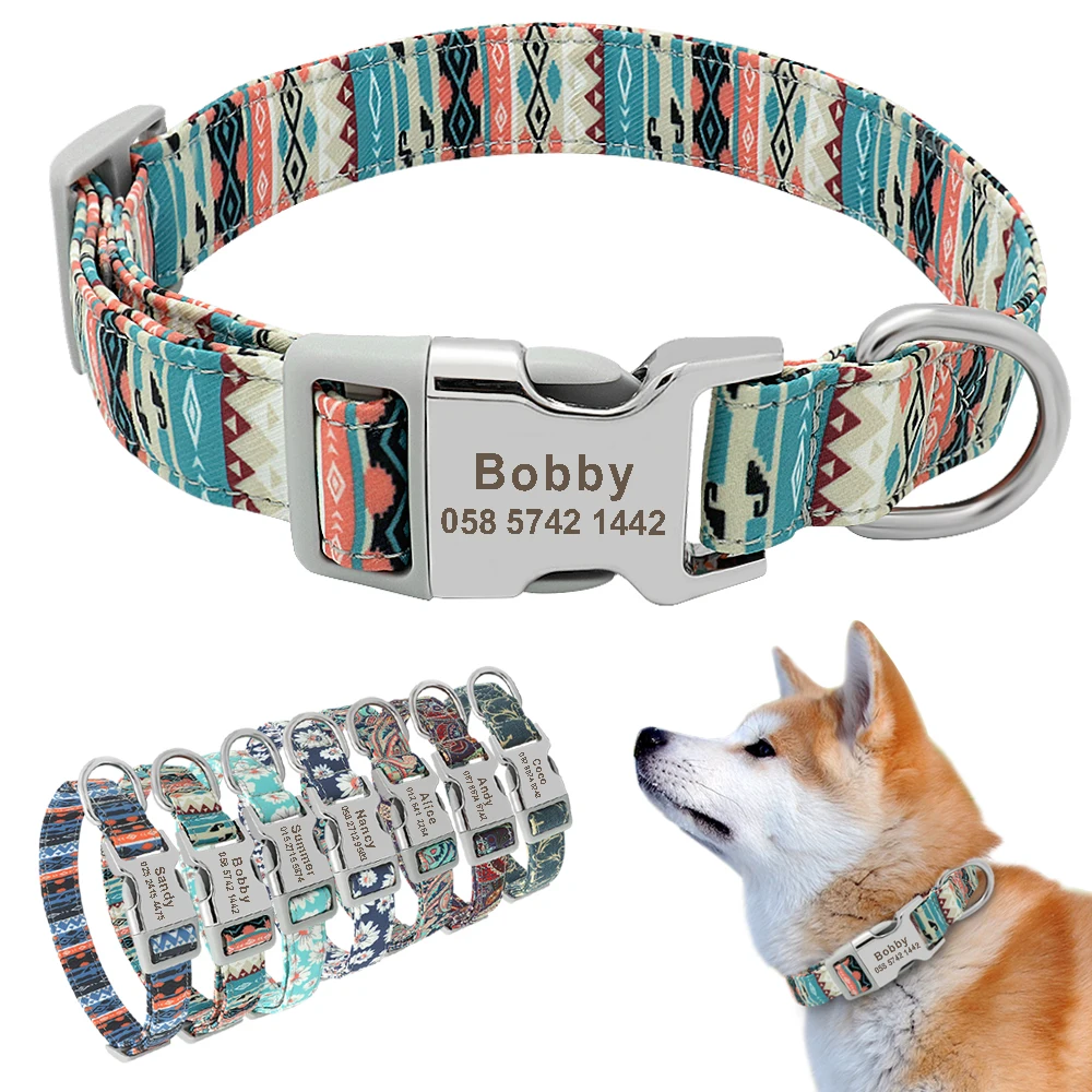Customized Printed Pet Collar Nylon Dog Collar Personalized Free ...