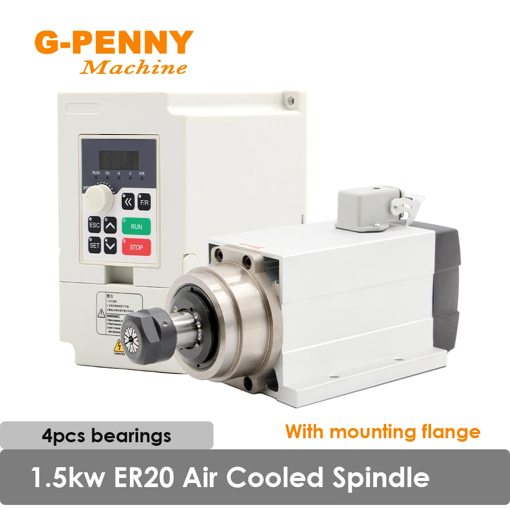 1.5kw Er20 Air Cooled Spindle Motor Square Spindle With Mounting Flange ...