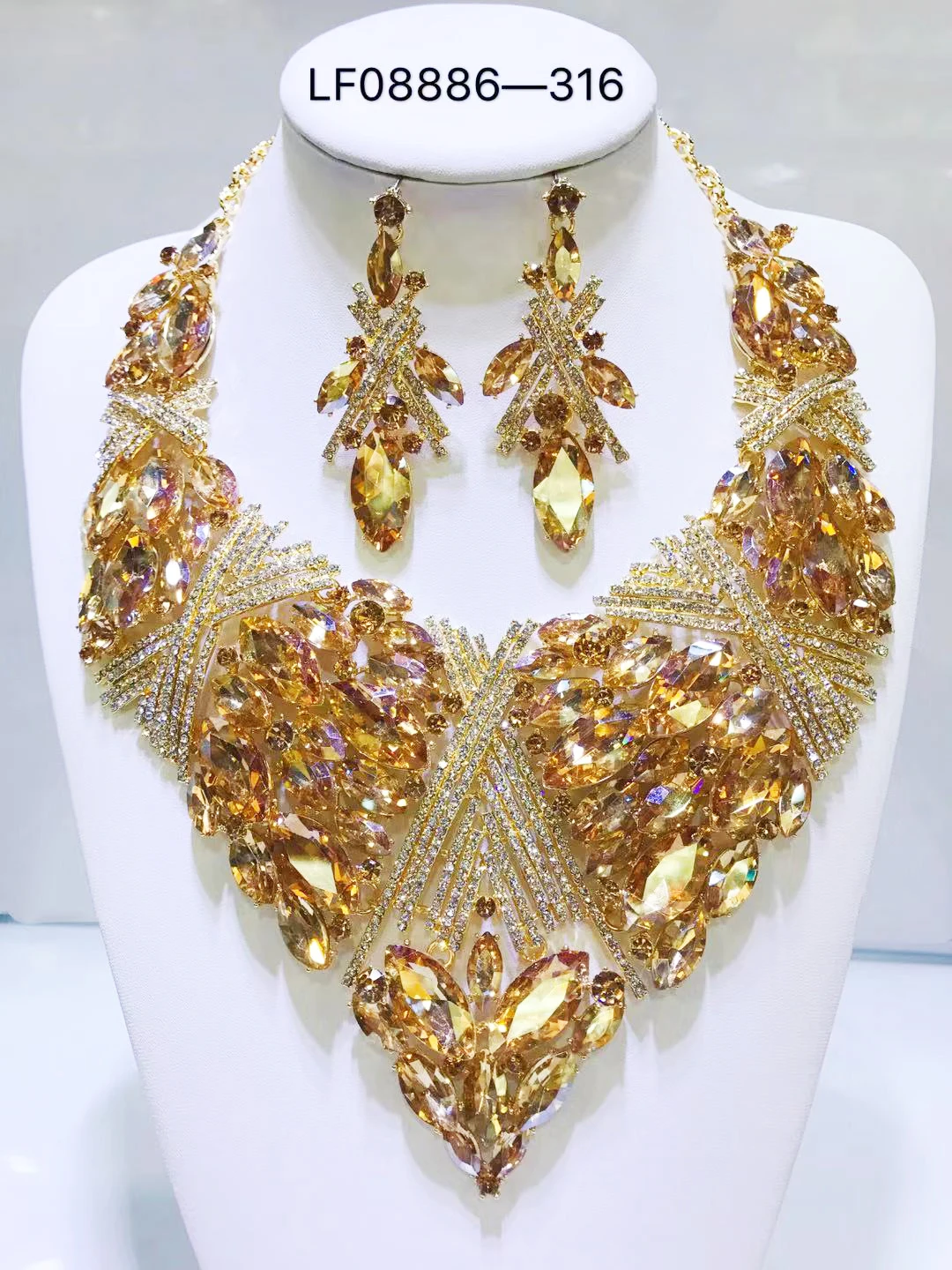 Big Necklace Wedding Bride Accessory Long Jewelry Sets With Big Colour ...
