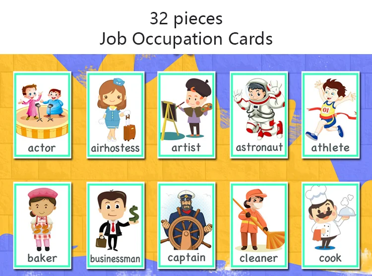 32pcs Kids English Flash Card Job Occupation Class Word Card Early ...