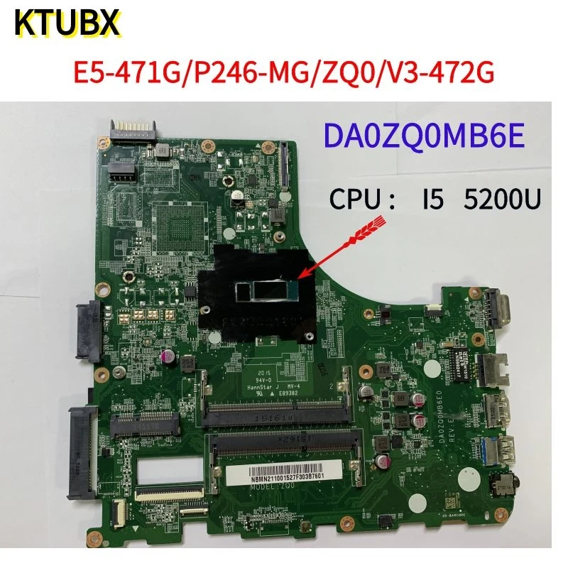 Placa base DA0ZQ0MB6E0 para portátil Acer aspire E5-471, placa base para portátil, E5-471G V3 ...