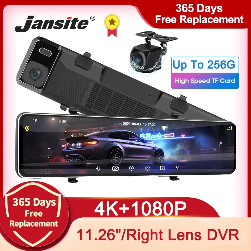 Jansite 11.26 inch Dash Cam 4K Front and Rear View Camera Stream Media ...